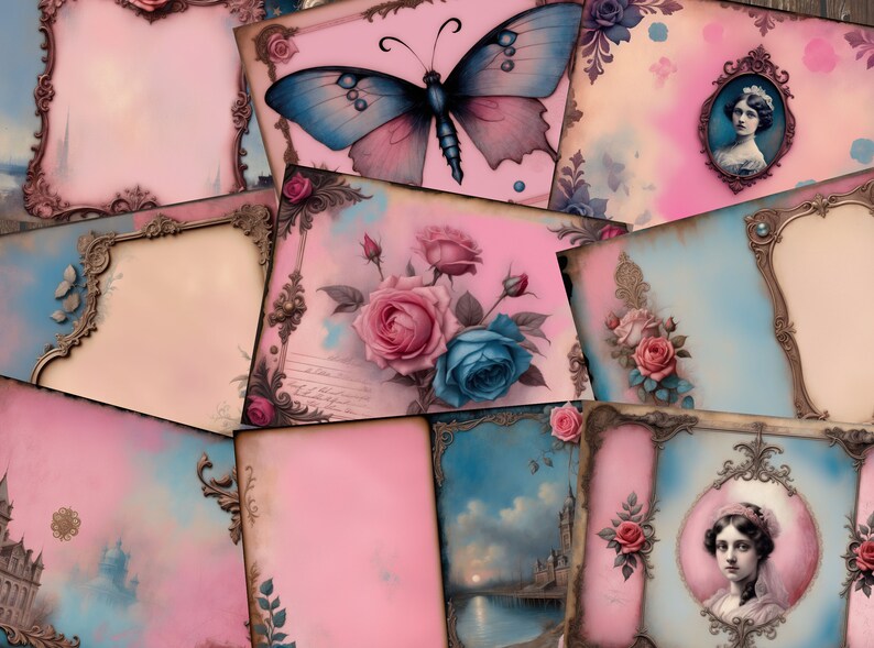 Pink Victorian, Printable Papers, Pink Antique Papers, Digital Download ...