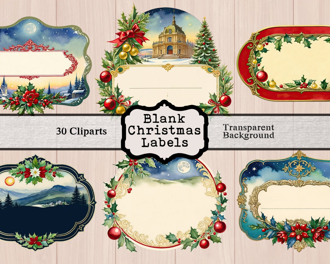 Christmas Labels Clipart, Bonus A4 Sheets, Christmas PNG, Blank Gift ...