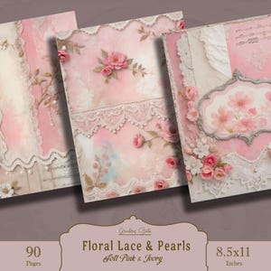 Pink Lace Journal Papers, Shabby Chic, Digital Collage Sheets, Soft ...