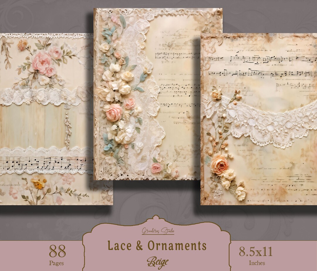Lace Junk Journal, Printable, Beige Lace Images, Lace Digital Journal ...