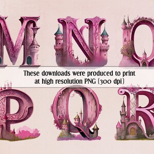Fairy Castles Decorative Alphabet Letters, Pink Castles, Digital ...