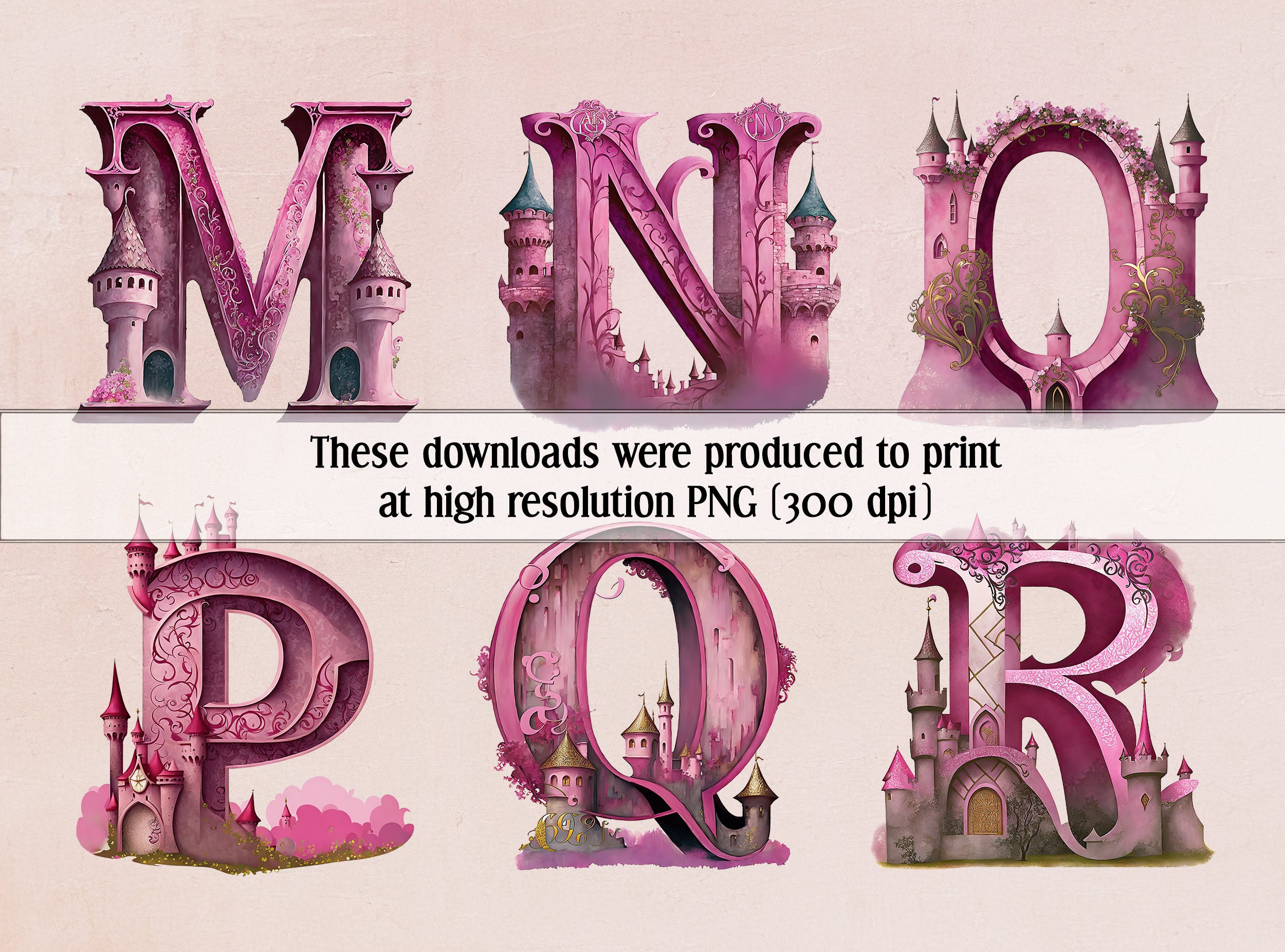 Fairy Castles Decorative Alphabet Letters, Pink Castles, Digital ...