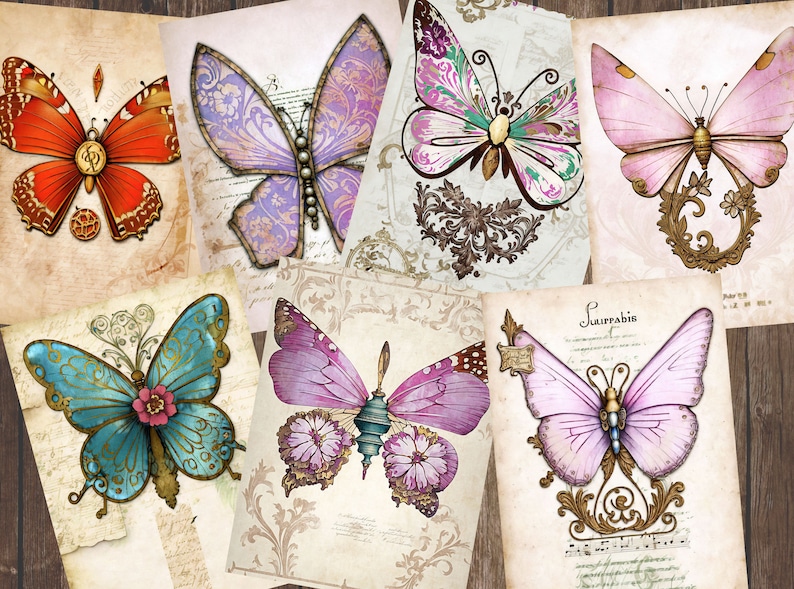 Victorian Butterfly Junk Journal Kit, Vintage Journal Papers, Royal ...
