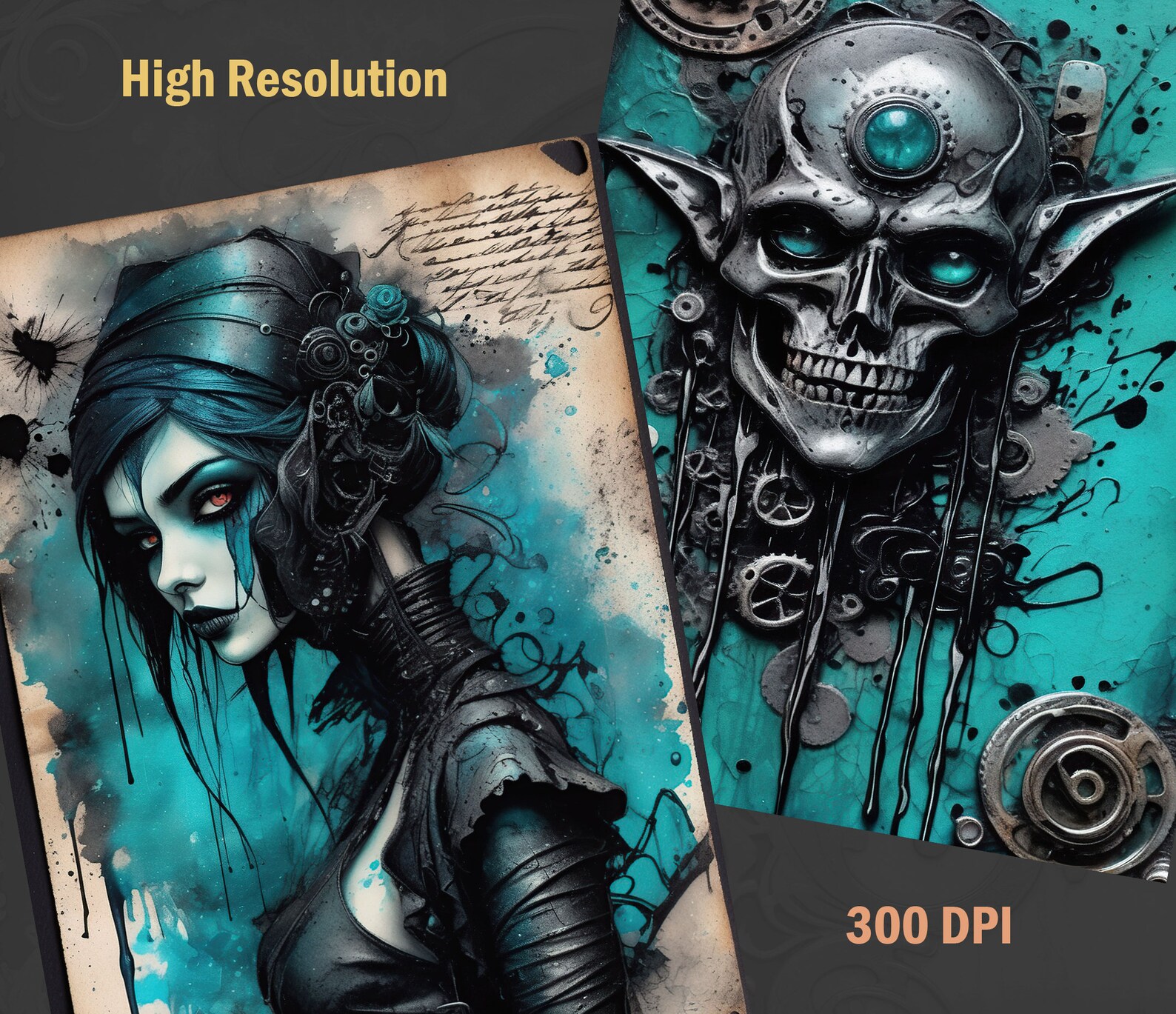 Gothic Junk Journal Printable, Dark Cyan, Skull Journal Pages, Dark ...