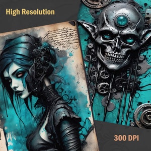 Gothic Junk Journal Printable, Dark Cyan, Skull Journal Pages, Dark ...