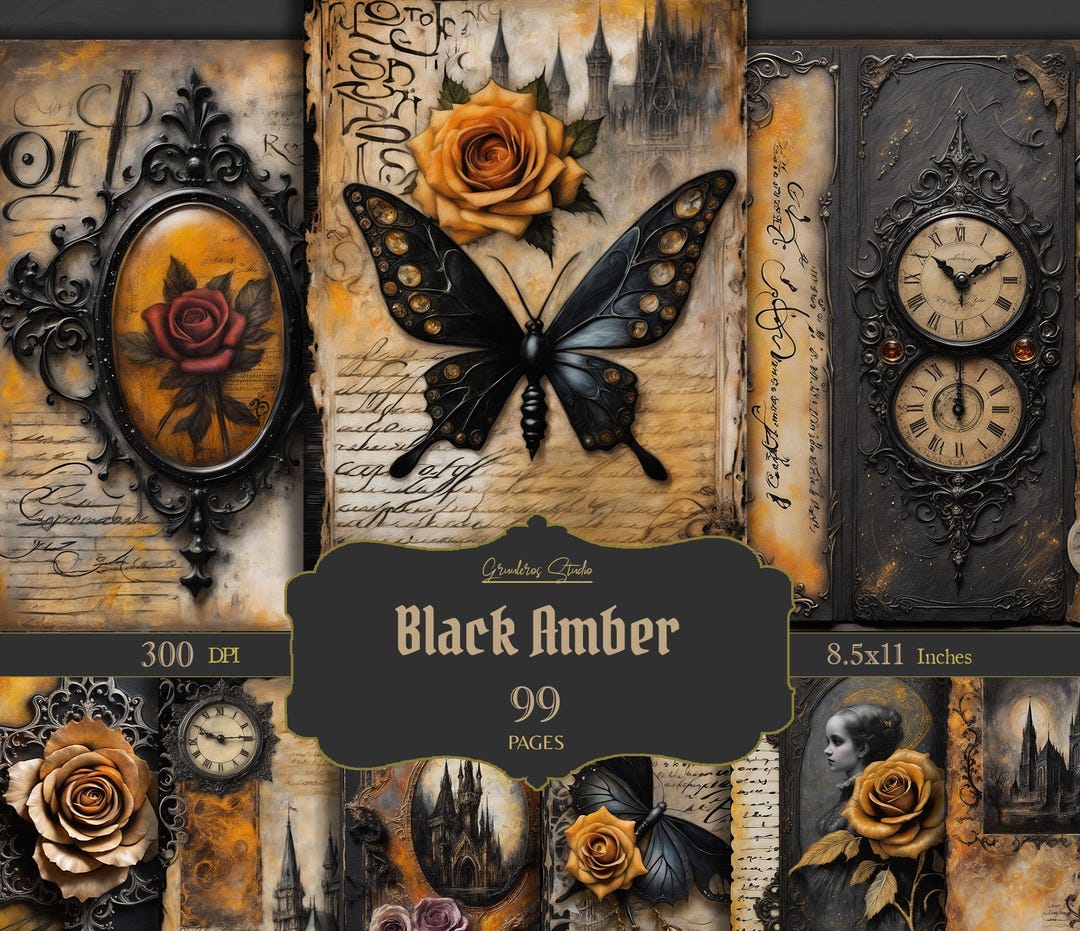 Amber Gothic Junk Journal Pages, Digital Scrapbook Paper Kit, Victorian ...
