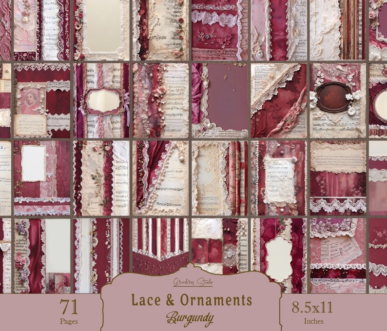Burgundy Lace Junk Journal, Vintage Lace Ephemera, Abstract Lace ...