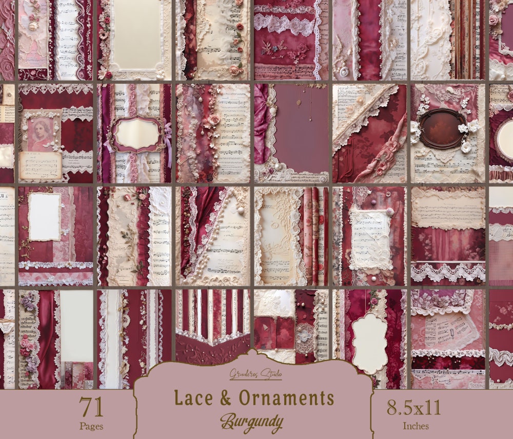 Burgundy Lace Junk Journal, Vintage Lace Ephemera, Abstract Lace ...