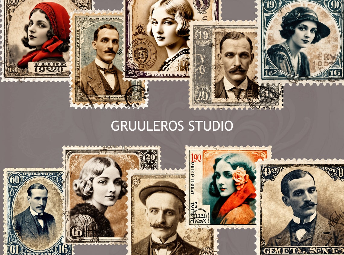 Faux Stamps, Ladies, Gentlemen, Postage, Fake Stamp, Printable, Vintage ...