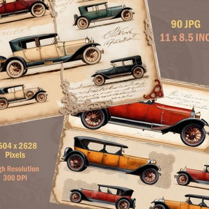 Antique Cars, Collage Paper, Vintage Cars Paper, Junk Journal, Classic ...