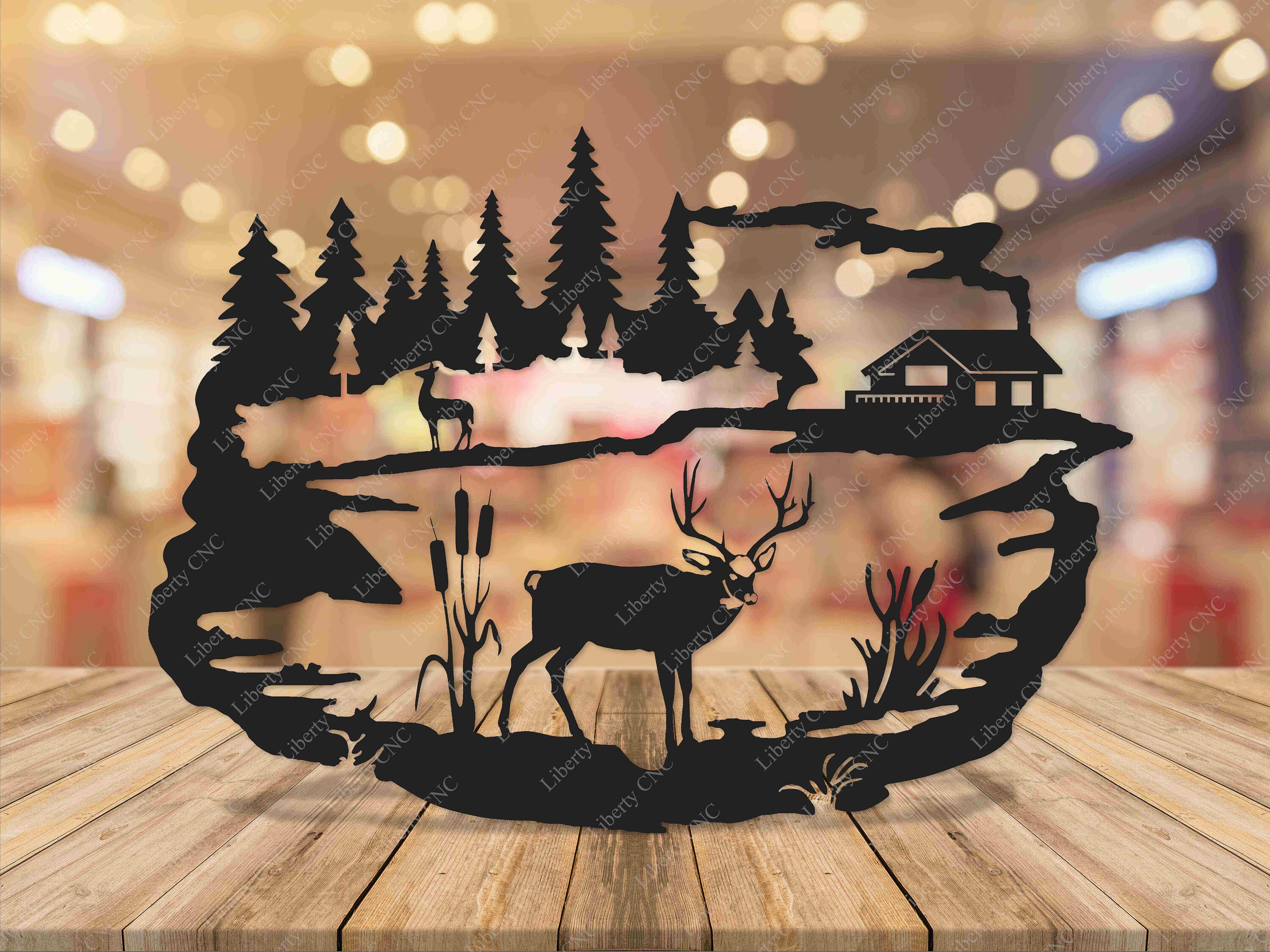 Deer Cabin Lake Metal Sign Liberty CNC Plasma Cut Powder Coated USA ...