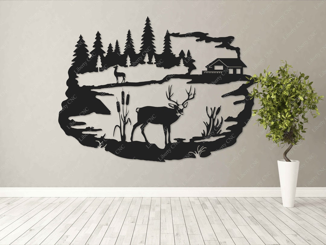 Deer Cabin Lake Metal Sign Liberty CNC Plasma Cut Powder Coated USA ...