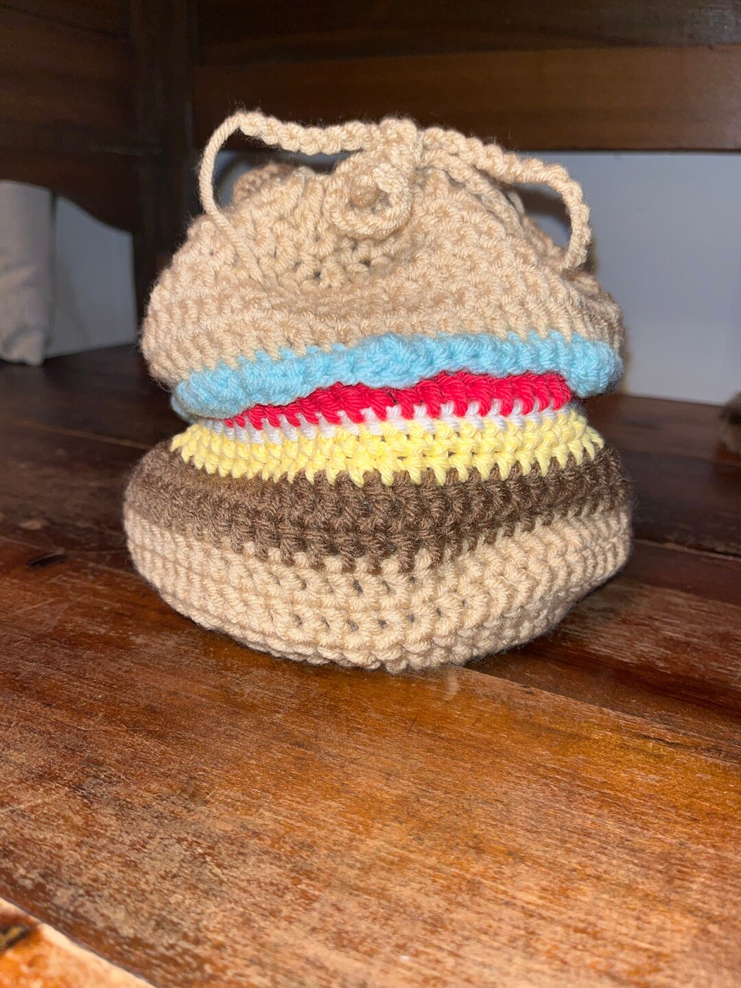 Burger Drawstring Bag Handmade Crochet Purse - Etsy