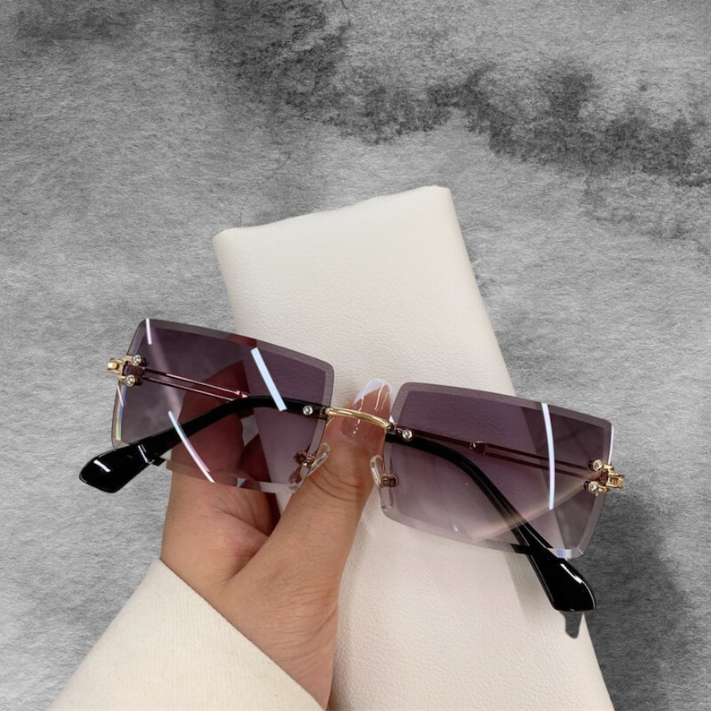 Rimless Rectangle Sunglasses Colorful Frameless Eyewear UV400 Summer ...