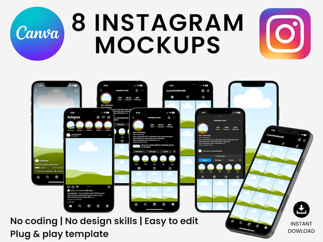 Instagram Mockup Template, Editable Canva Template Social Media Mockups ...