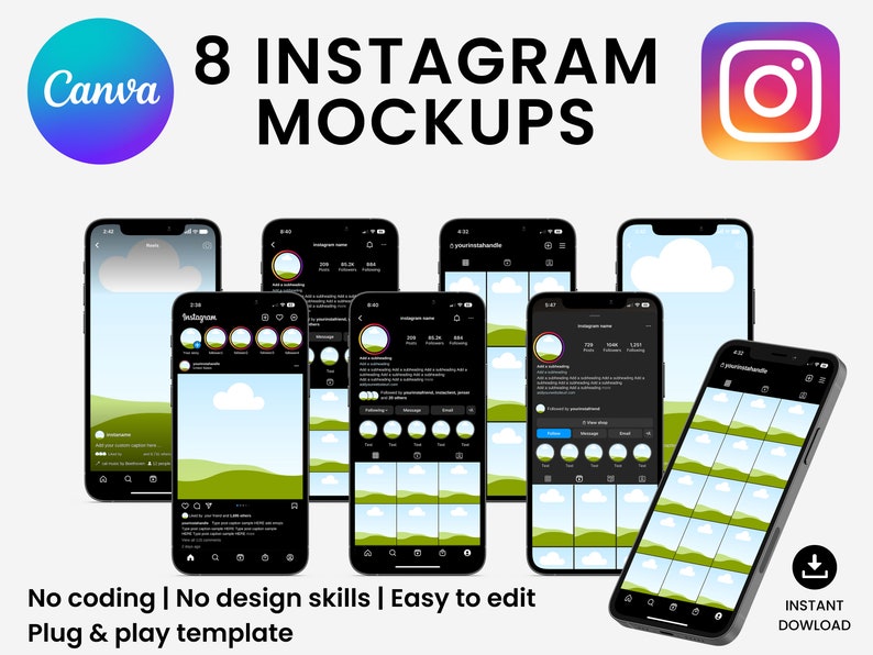 Instagram Mockup Template, Editable Canva Template Social Media Mockups ...
