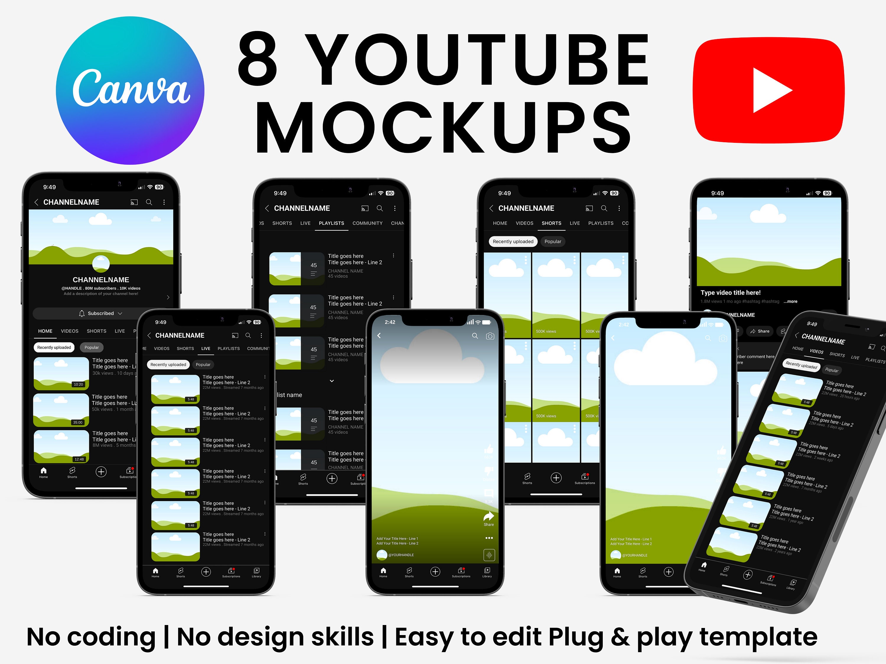 Youtube Mockups, Editable Canva Template Social Media Mockups, Branding ...