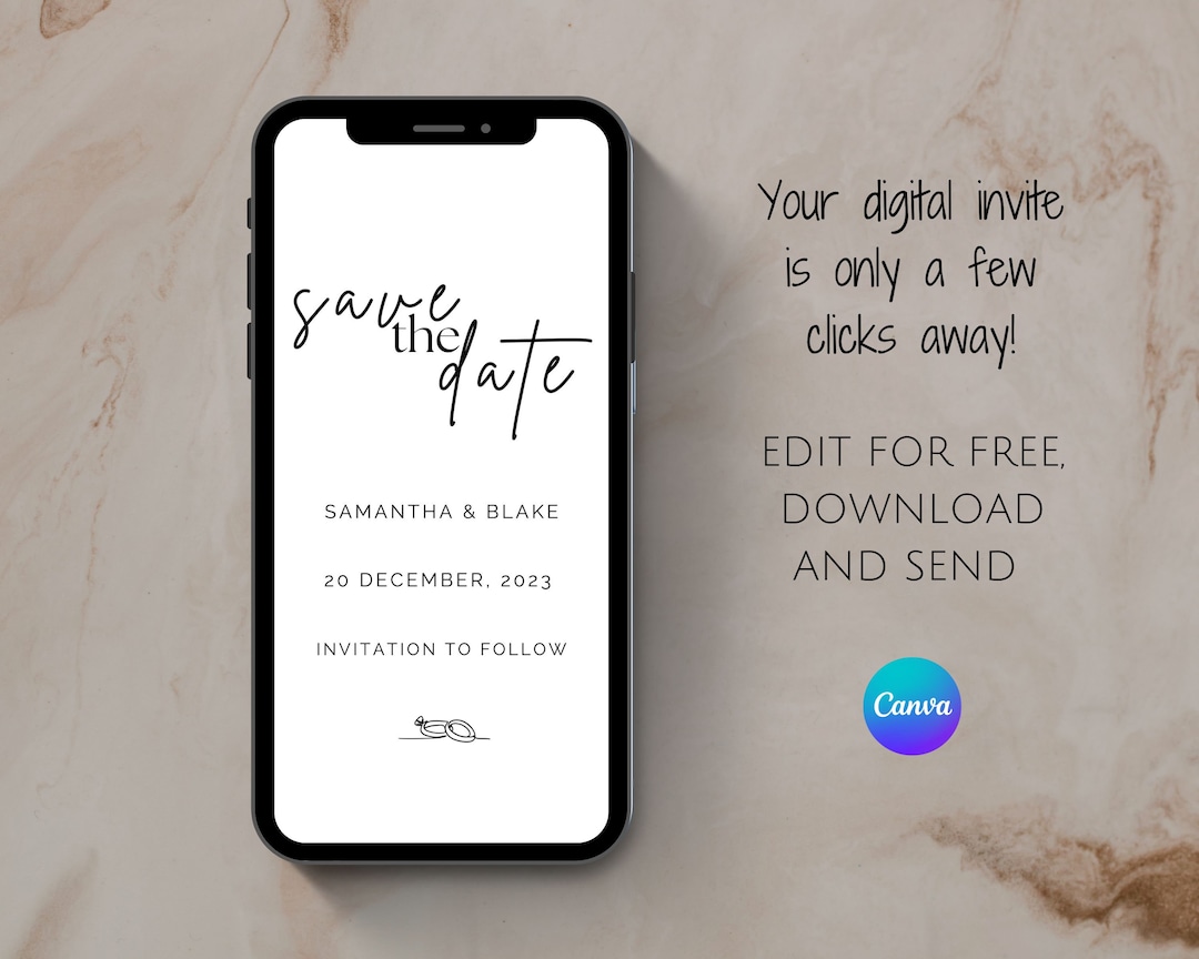 Digital Save the Date Text Invitation Template, Modern, Editable ...