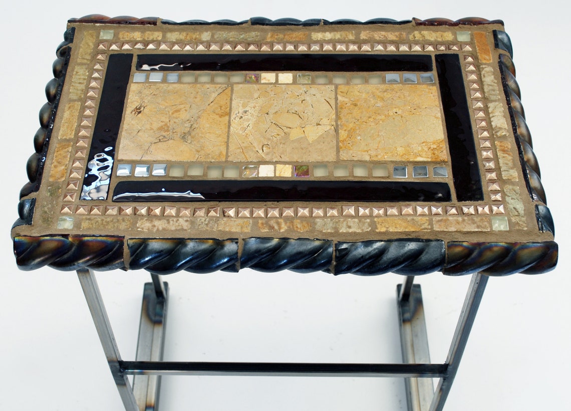 Alhambra Bespoke One of a Kind Upcycled Mosaic Tile and Steel Welded Side / Accent Table or ...