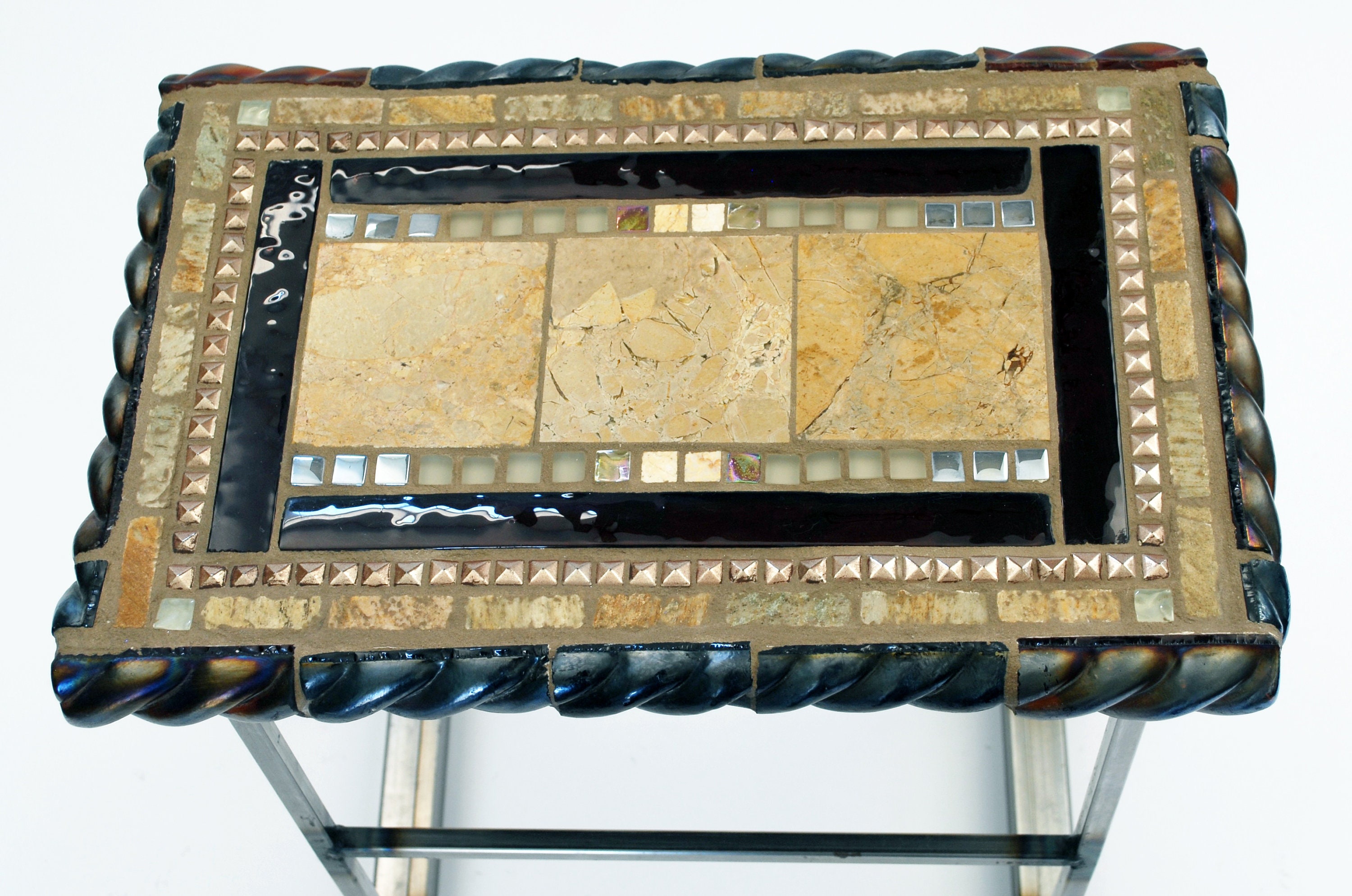Alhambra Bespoke One of a Kind Upcycled Mosaic Tile and Steel Welded Side / Accent Table or ...