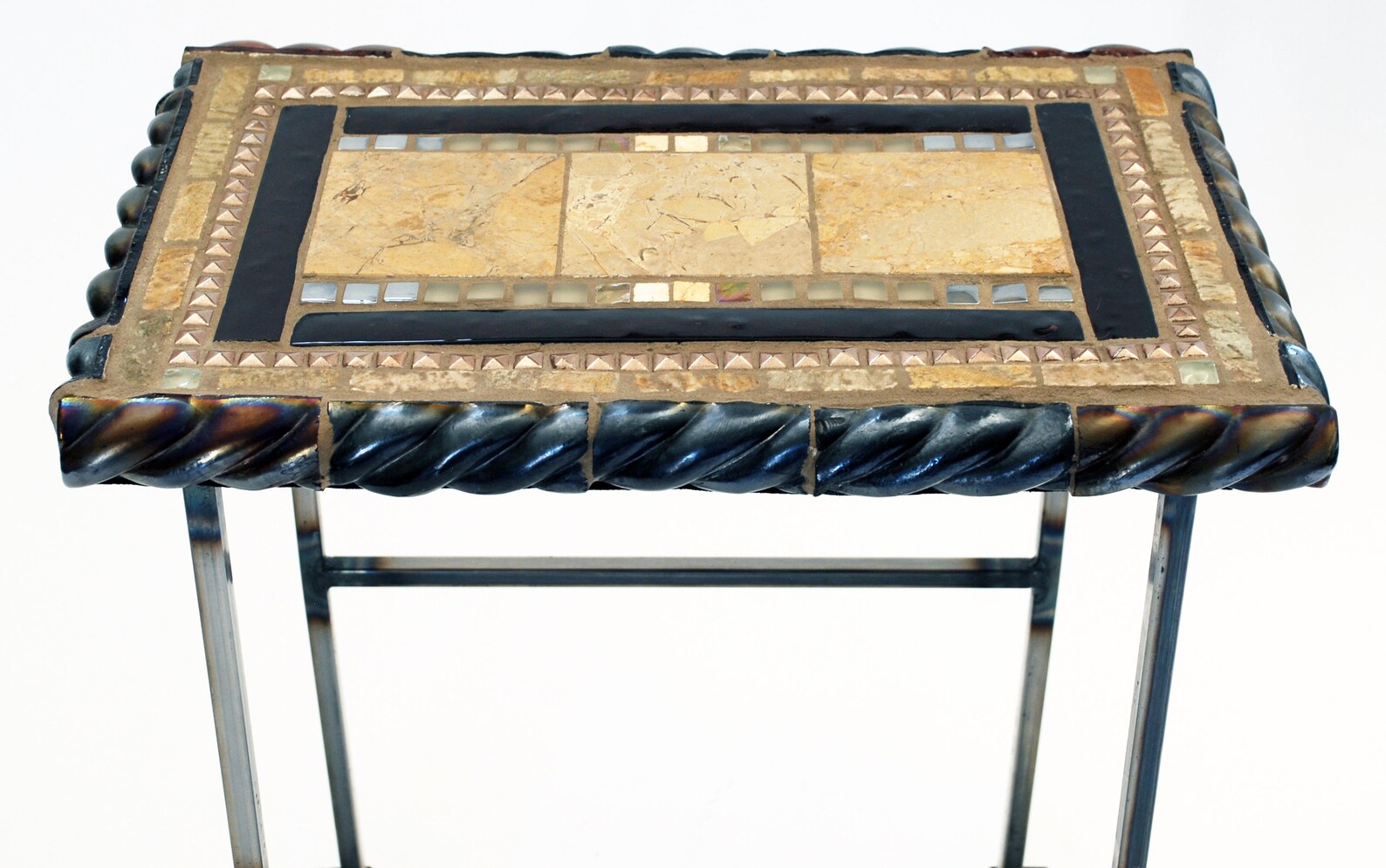 Alhambra Bespoke One of a Kind Upcycled Mosaic Tile and Steel Welded Side / Accent Table or ...