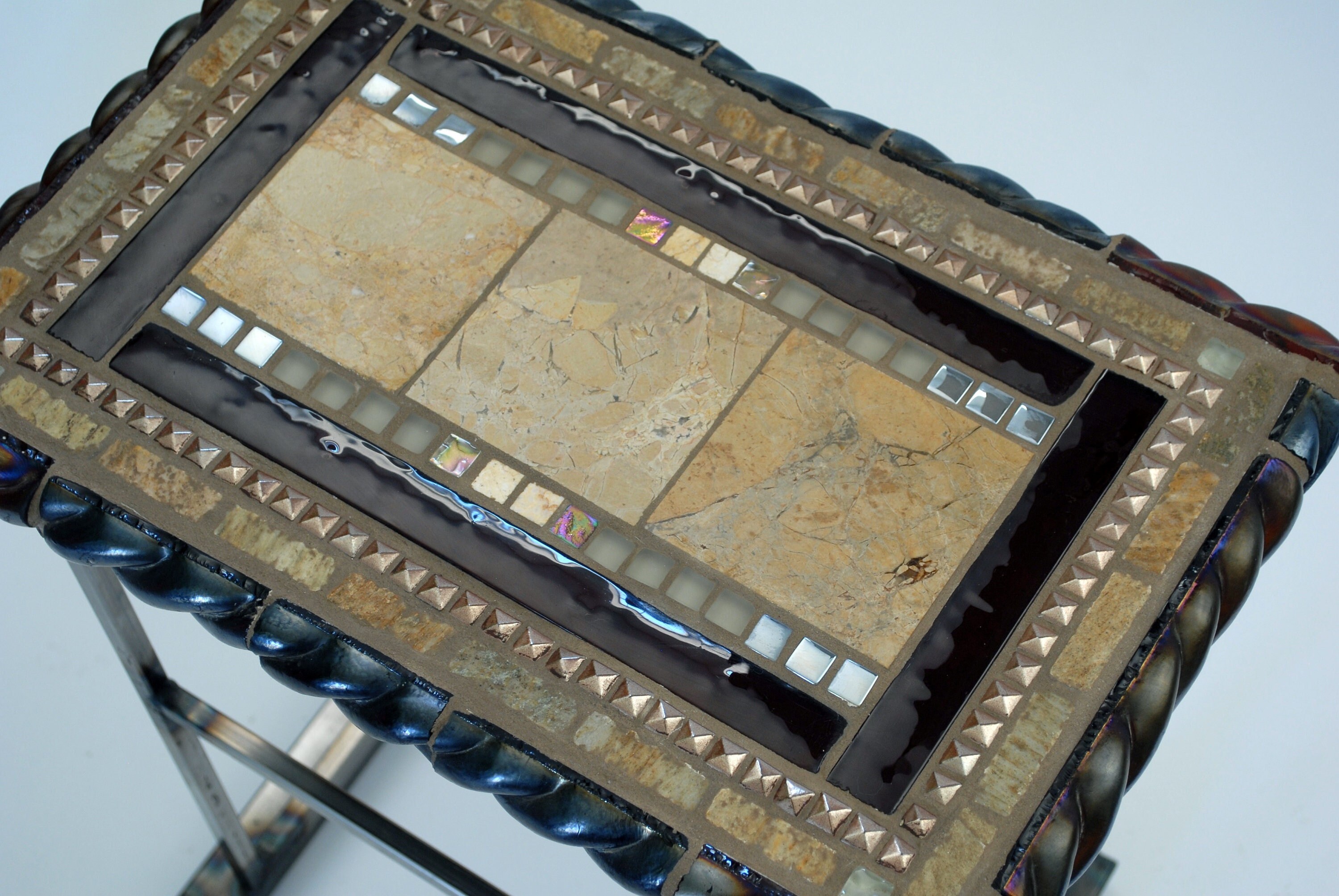 Alhambra Bespoke One of a Kind Upcycled Mosaic Tile and Steel Welded Side / Accent Table or ...