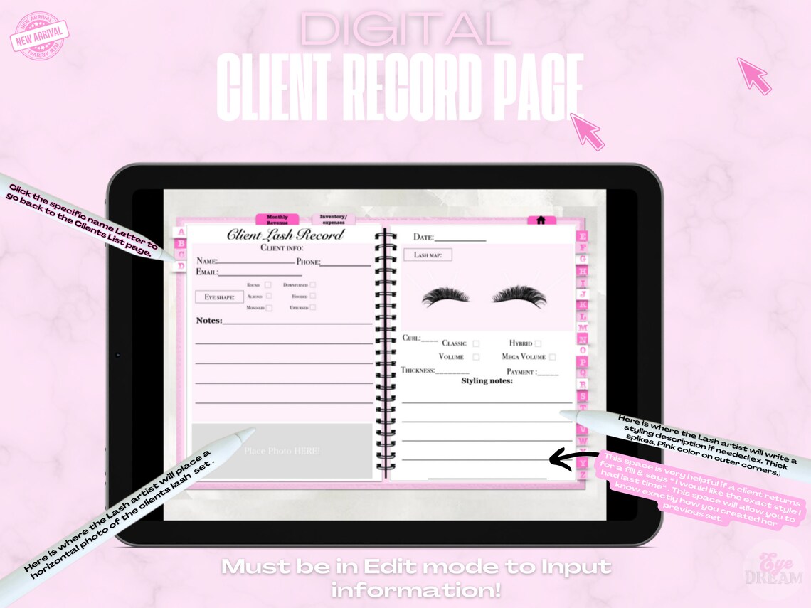 Lash Tech Record Book ,lash Record Book | Inventory Tracker | Monthly ...