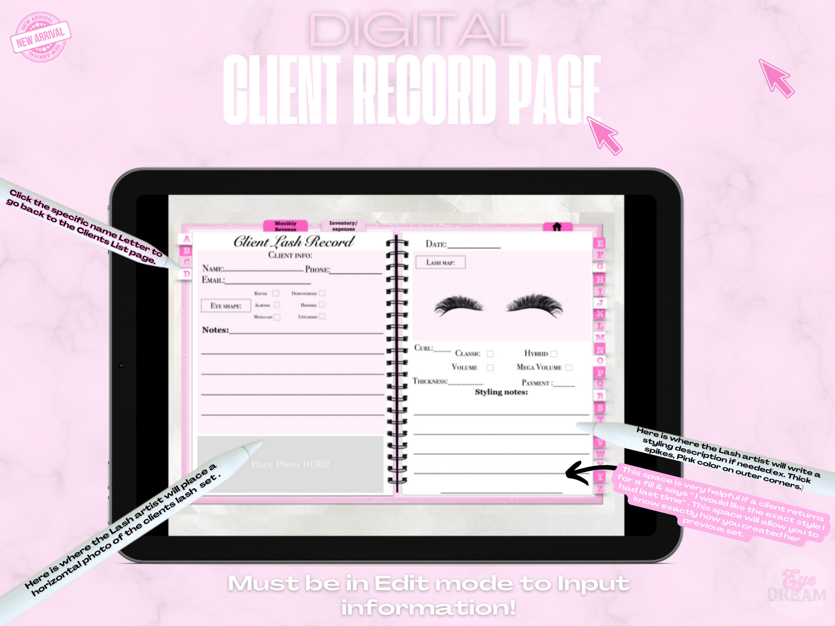 Lash Tech Record Book ,lash Record Book | Inventory Tracker | Monthly ...
