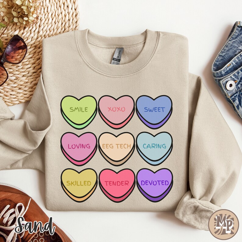Hot Pink Retro EEG Tech Valentine's Day Sweatshirt, EEG Tech Apparel ...