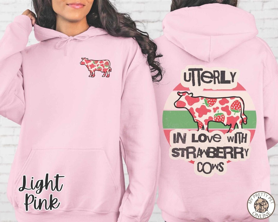 Strawberry Cow Hoodie With Words on Back Hoodie, Strawberry Sweatshirt ...
