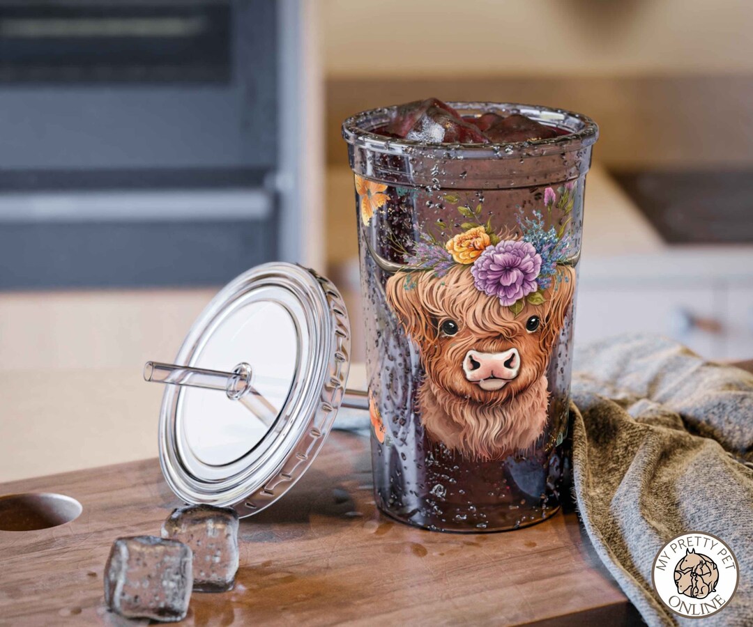 Highland Cow Iced Coffee Cup, 16oz Acrylic Cup With Lid and Straw ...