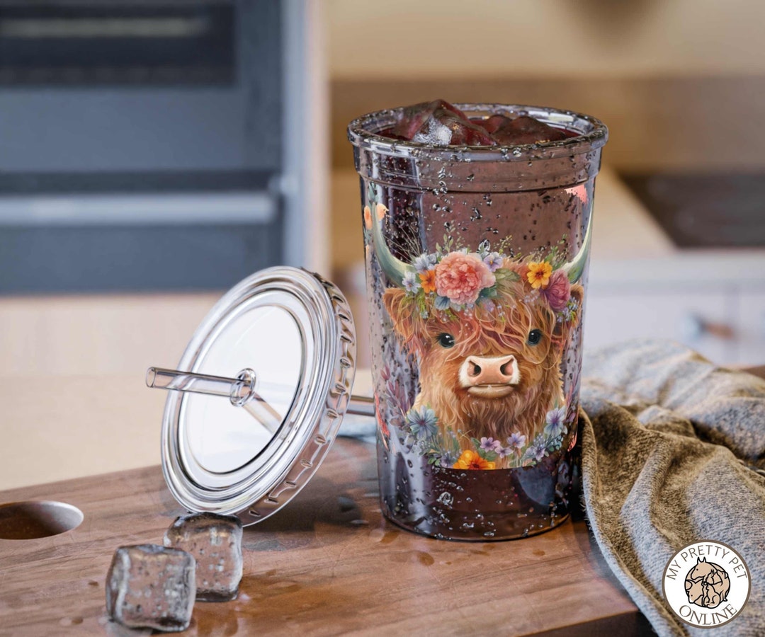 Highland Cow Iced Coffee Cup, 16oz Acrylic Cup With Lid and Straw ...
