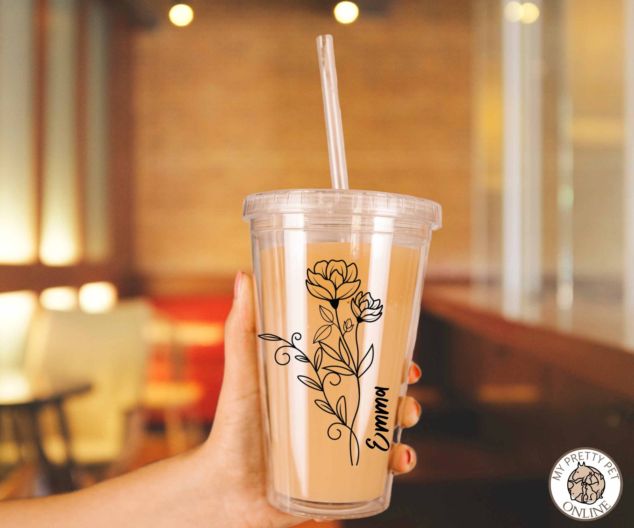 Personalized Iced Coffee Cup Birth Flower Iced Coffee Cup With - Etsy