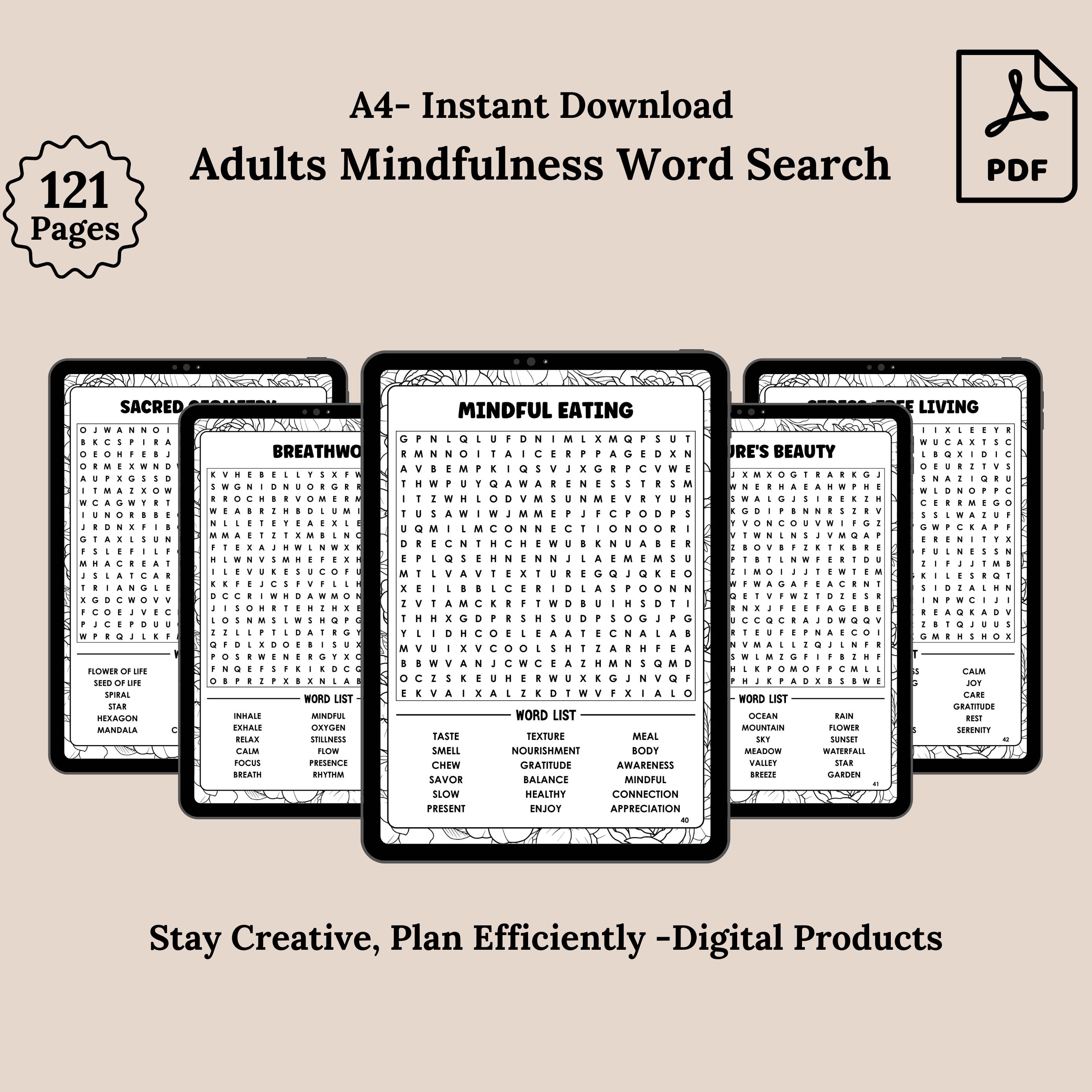 Printable Mindfulness Word Search for Adults — The Green Mountain Mamas