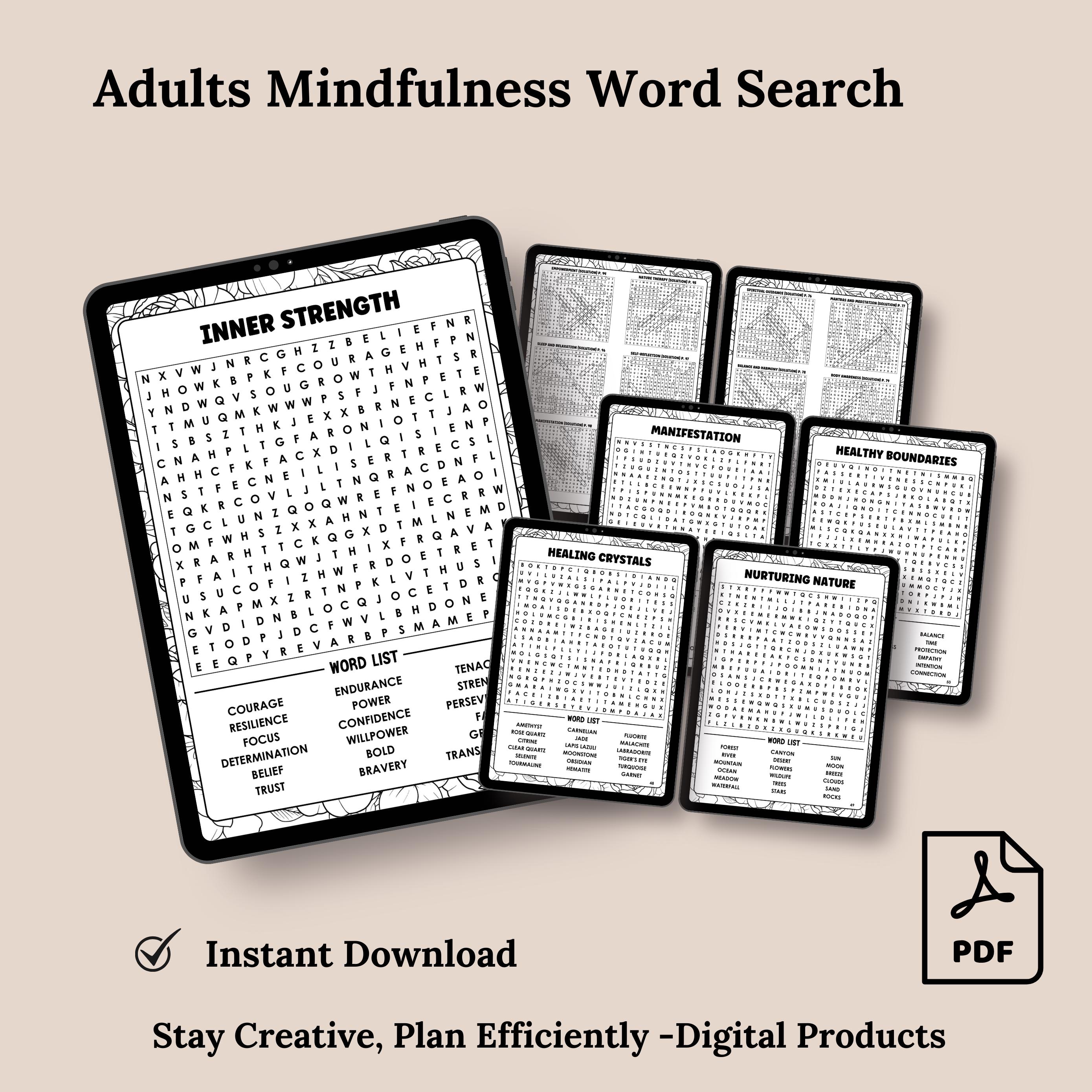 Printable Mindfulness Word Search for Adults — The Green Mountain Mamas