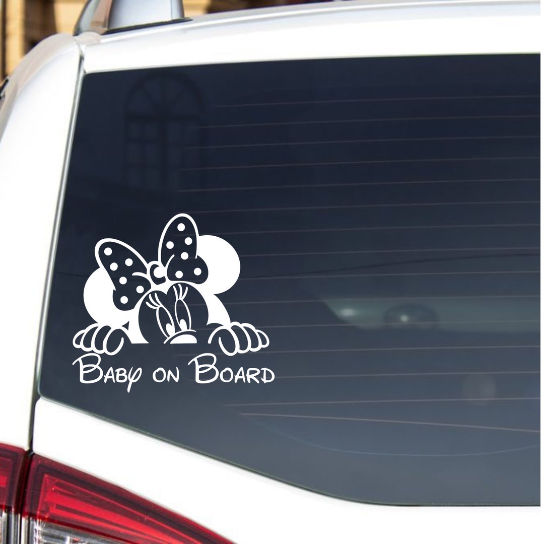 Minnie Mouse Car Decal, Minnie Mouse Baby on Board Car Sticker, Car ...