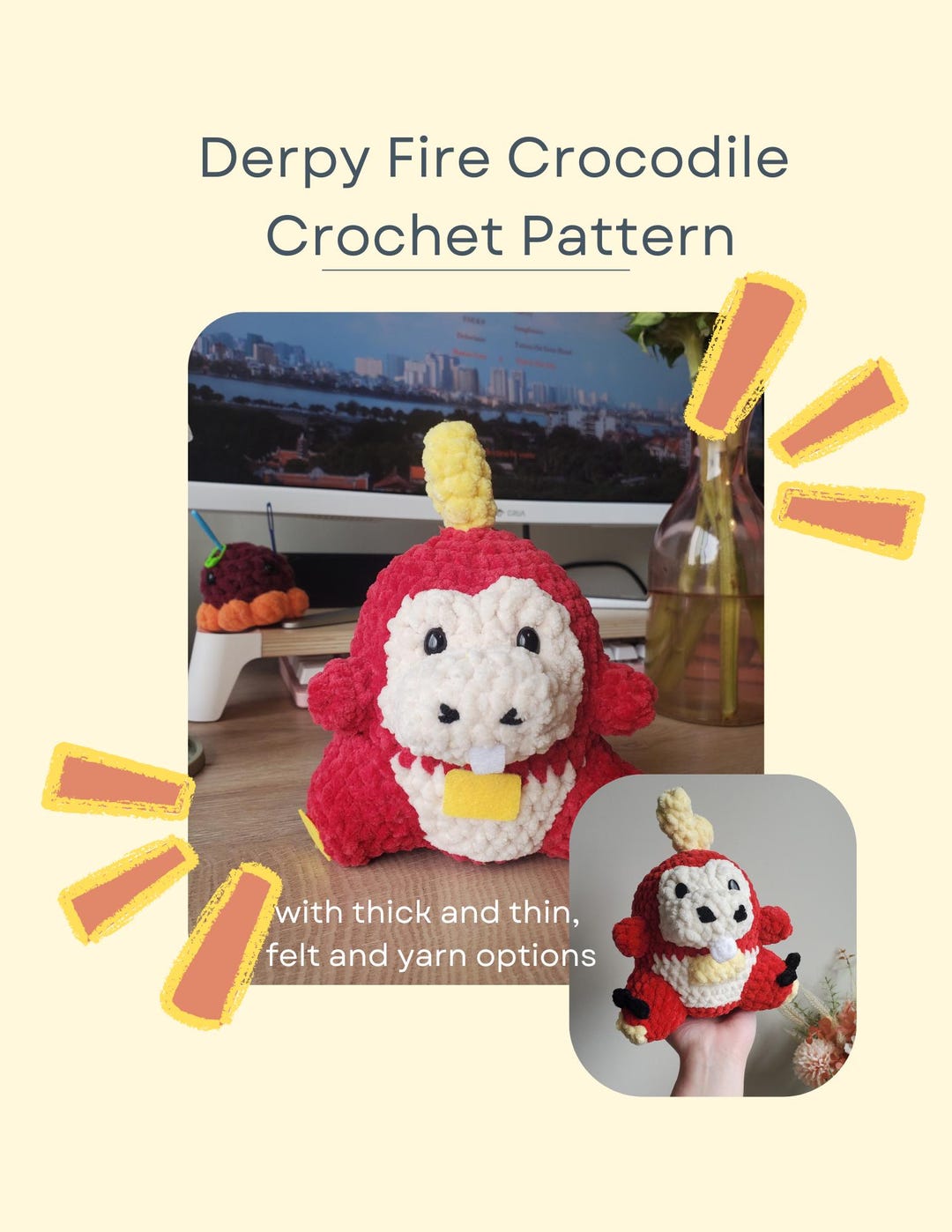 Derpy Fire Crocodile Crochet Pattern: Anime Amigurumi (PDF Pattern) - Etsy