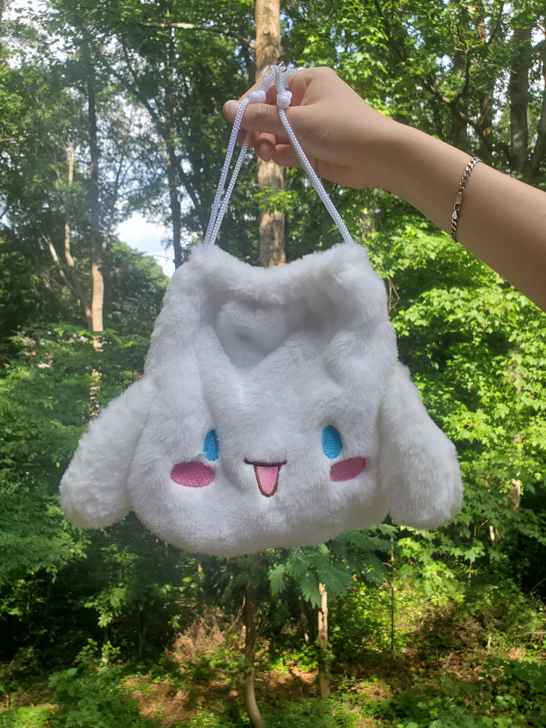 Cinna White Fluffy Bunny Dog Drawstring Bag // White Bunny Fluffy Mini ...