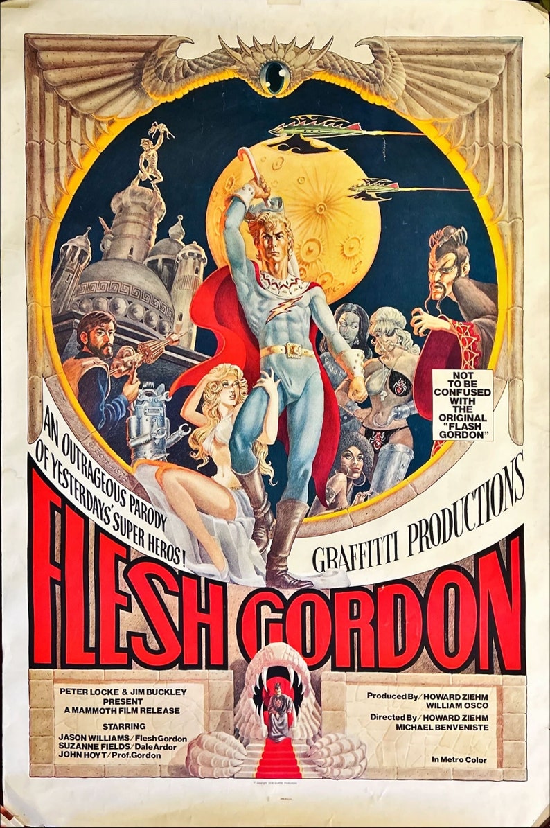 Flesh Gordon 1974original Movie Poster, Sexy Sci-fi Spoof, Wacky Erotic Super Hero Art by George ...