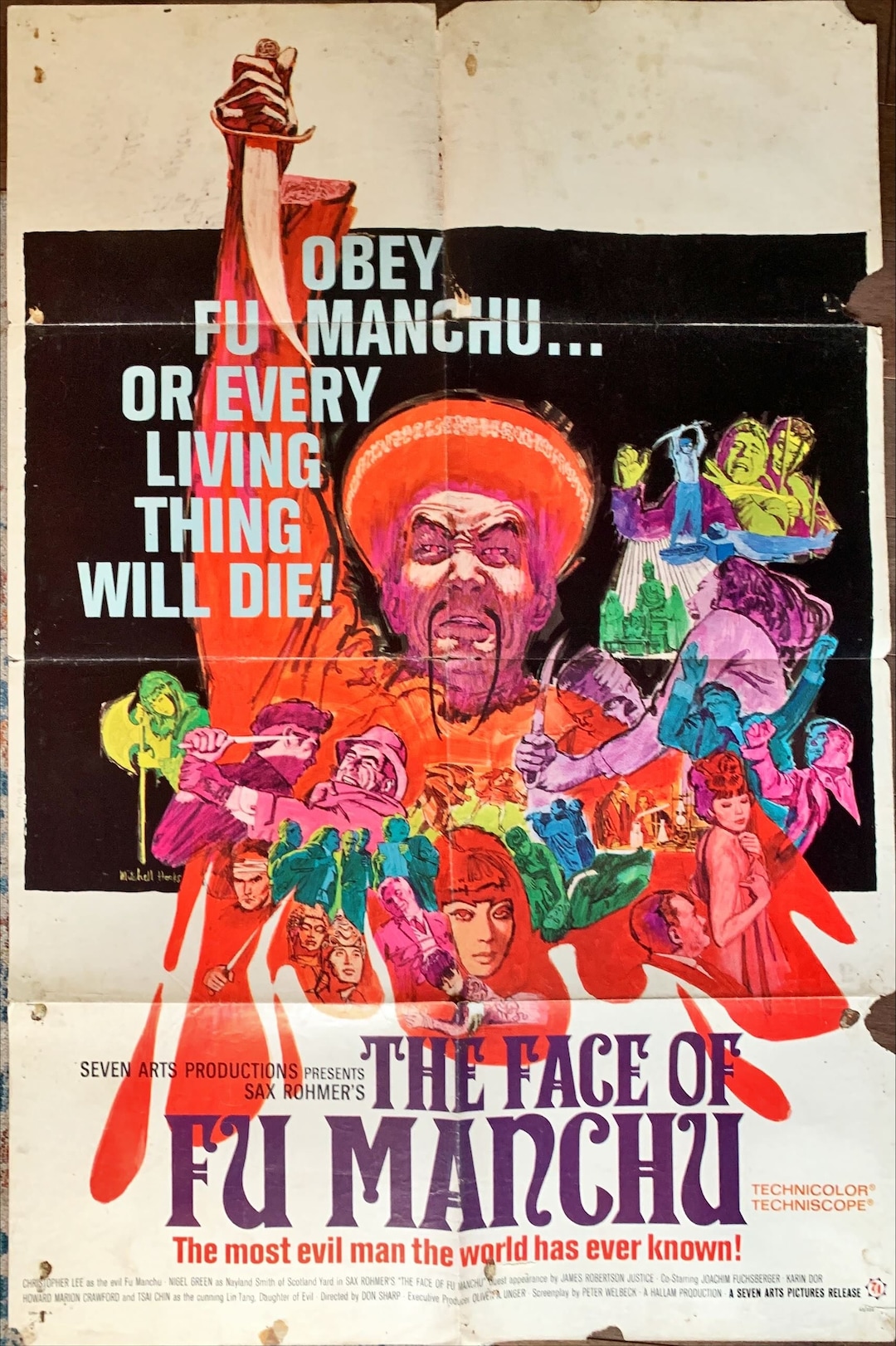 Face of Fu Manchu, 1965 Art of Asian Villain Christopher Lee by ...