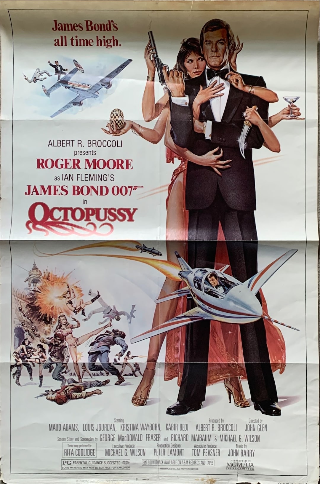 Octopussy (1983) Movie Poster – Roger Moore James Bond, Dan Goozee Art ...