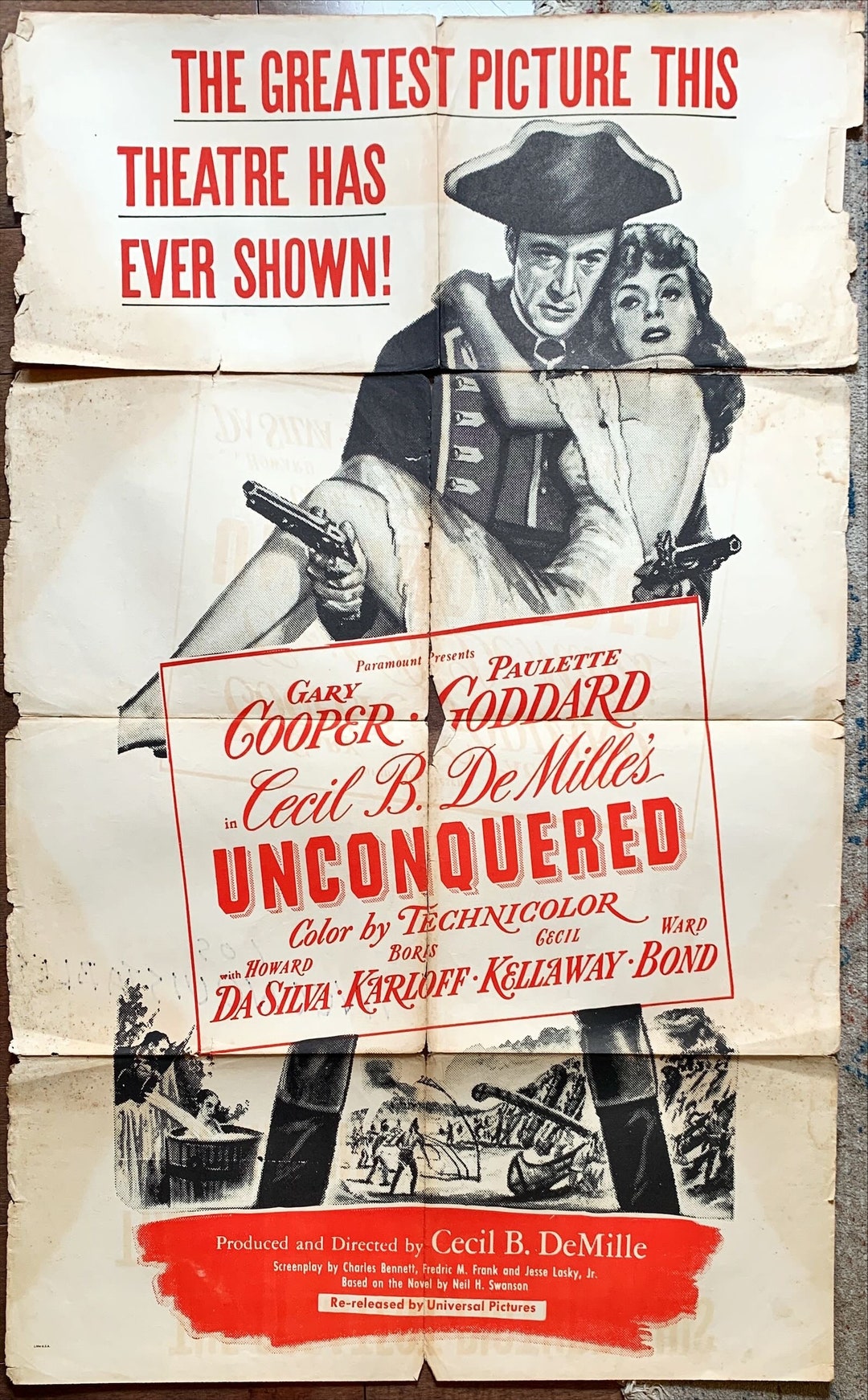 Unconquered,military 1sh R50s Art of Gary Cooper Holding Paulette ...