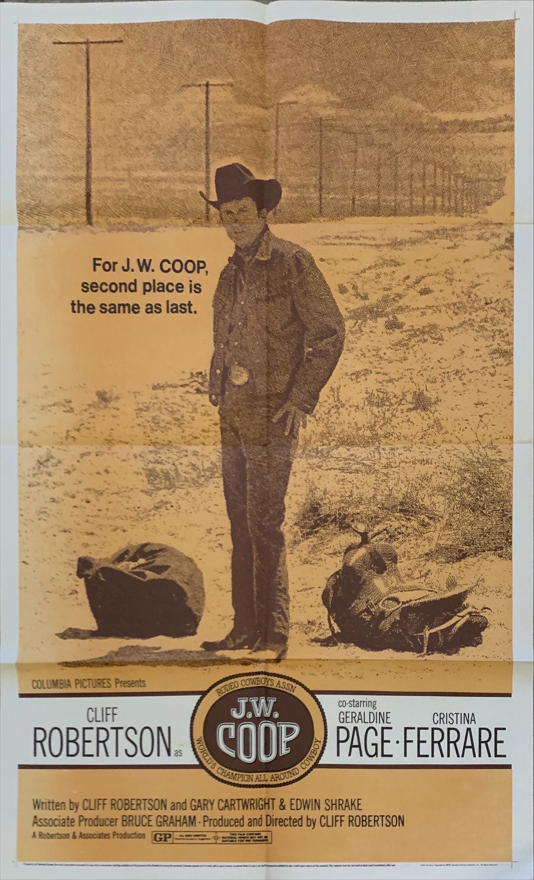 J.W. Coop, 1sh 1972 Great Full-length Image of Rodeo Cowboy Cliff ...