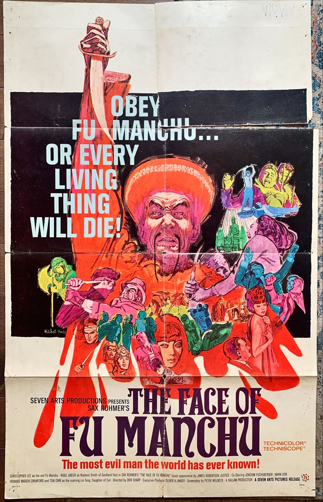 Face of Fu Manchu, 1965 Art of Asian Villain Christopher Lee by ...