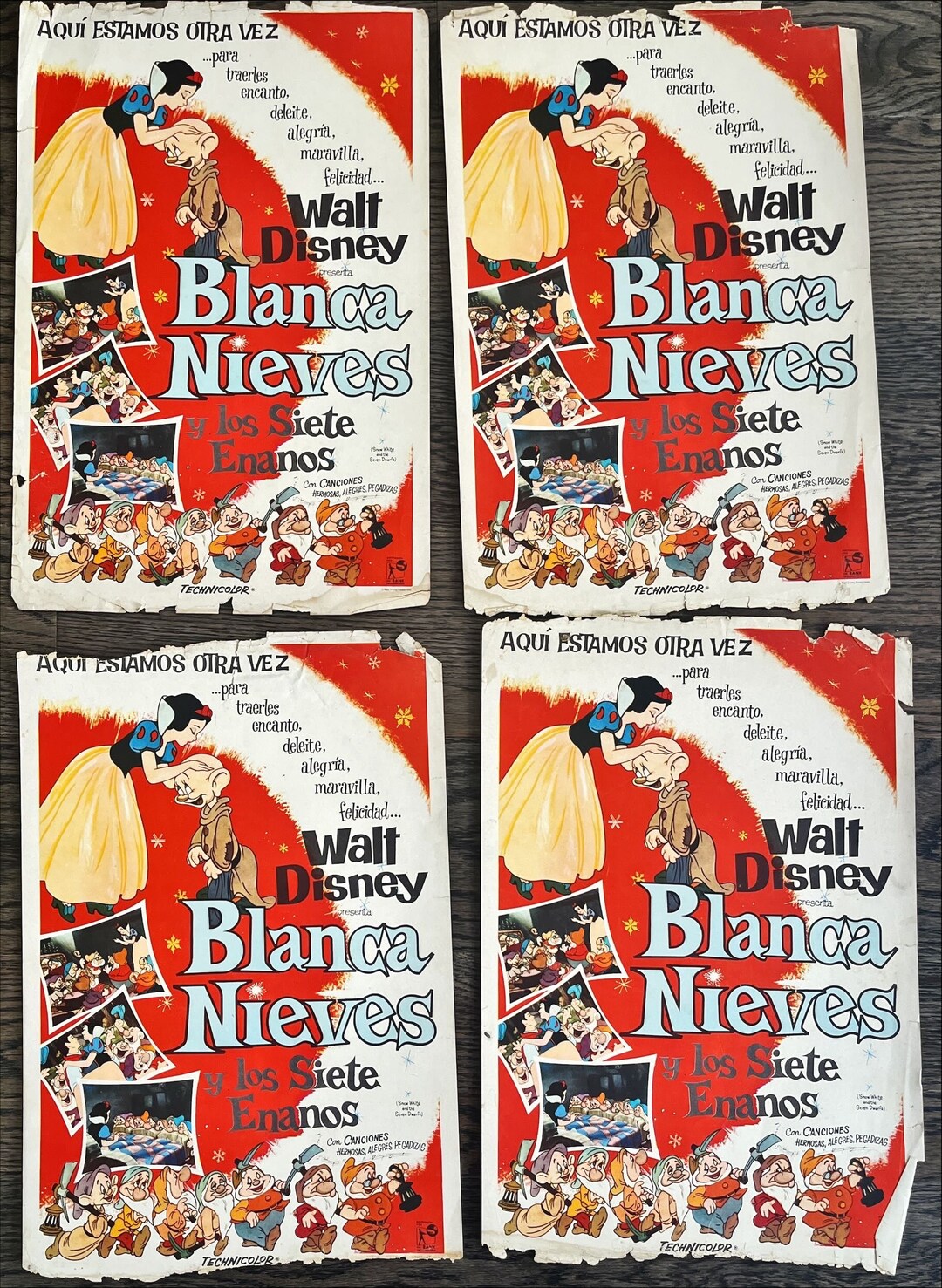 Snow White and the Seven Dwarfs 4 Spanish Mini Posters From the 1940s ...
