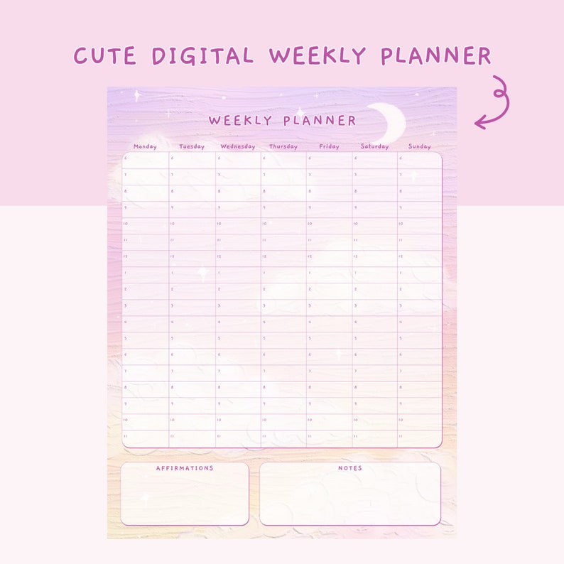 Cute Digital Weekly Planner, Kawaii Digital Planner, Kawaii Planner ...