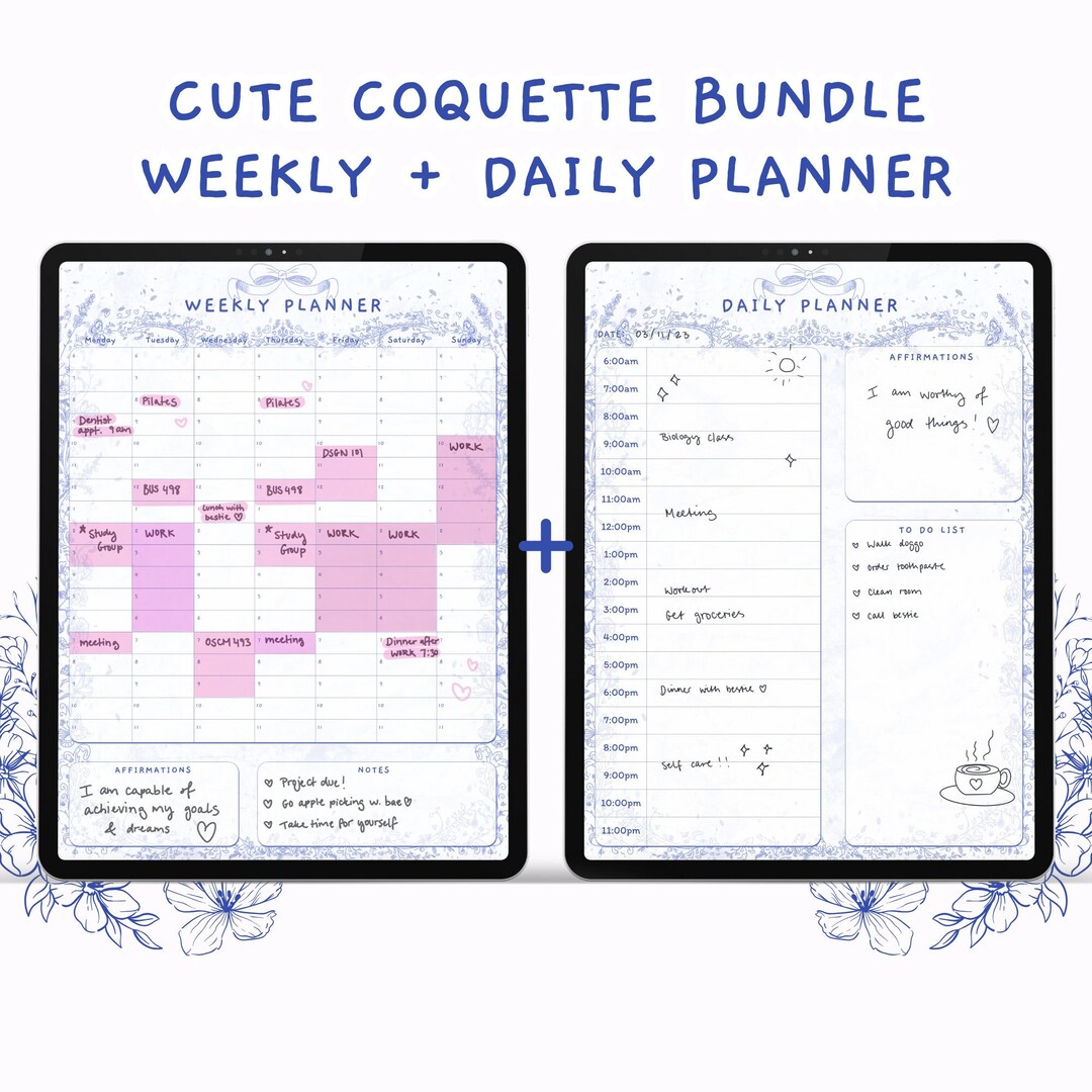 BUNDLE Cute Digital Weekly + Daily Planner, Kawaii Digital Planner ...