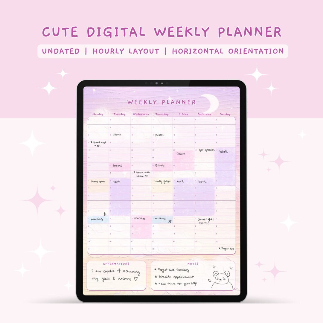 Cute Digital Weekly Planner, Kawaii Digital Planner, Kawaii Planner ...