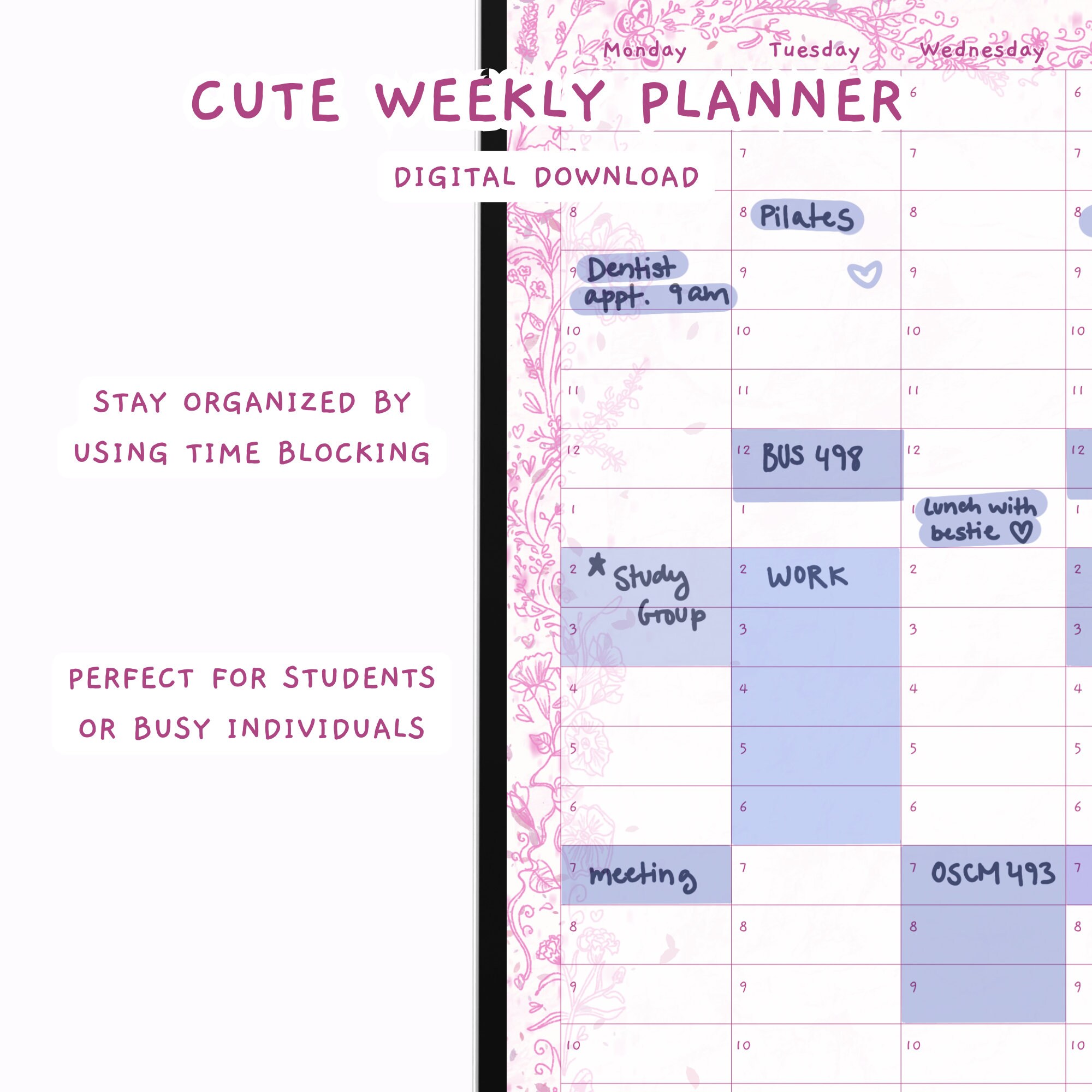 BUNDLE Cute Digital Weekly + Daily Planner, Kawaii Digital Planner ...