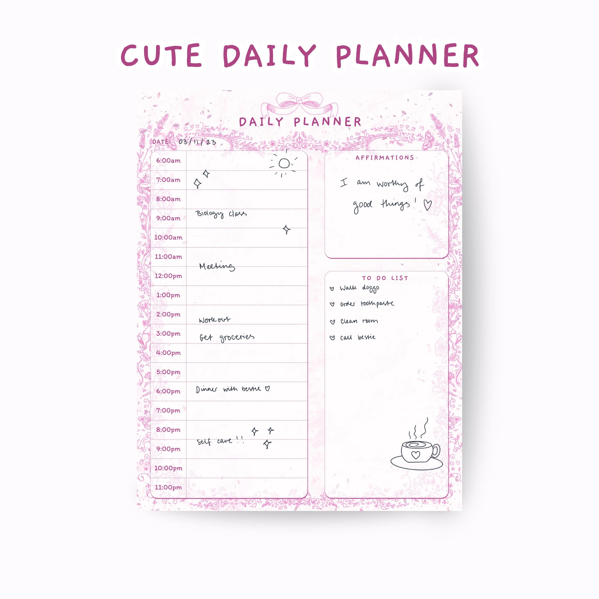Cute Digital Daily Planner, Kawaii Digital Daily Planner, Cute Coquette ...